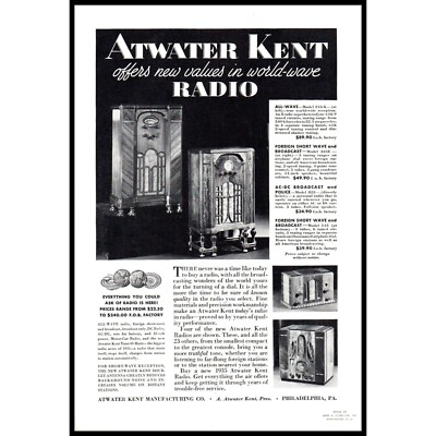 1934 Atwater Kent Antique Radio Vintage Print Ad All-Wave Wall Art ...
