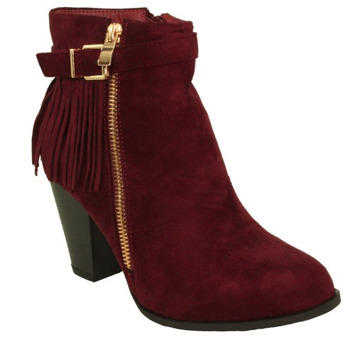 Top Moda Women's Parrot-66 Faux Suede Chunky Heel Fringe Ankle Booties ...