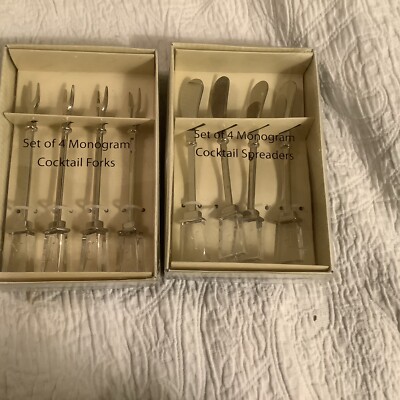 Monogram Cocktail Forks And Spreaders, Set Of 4 Each, Initial R | eBay