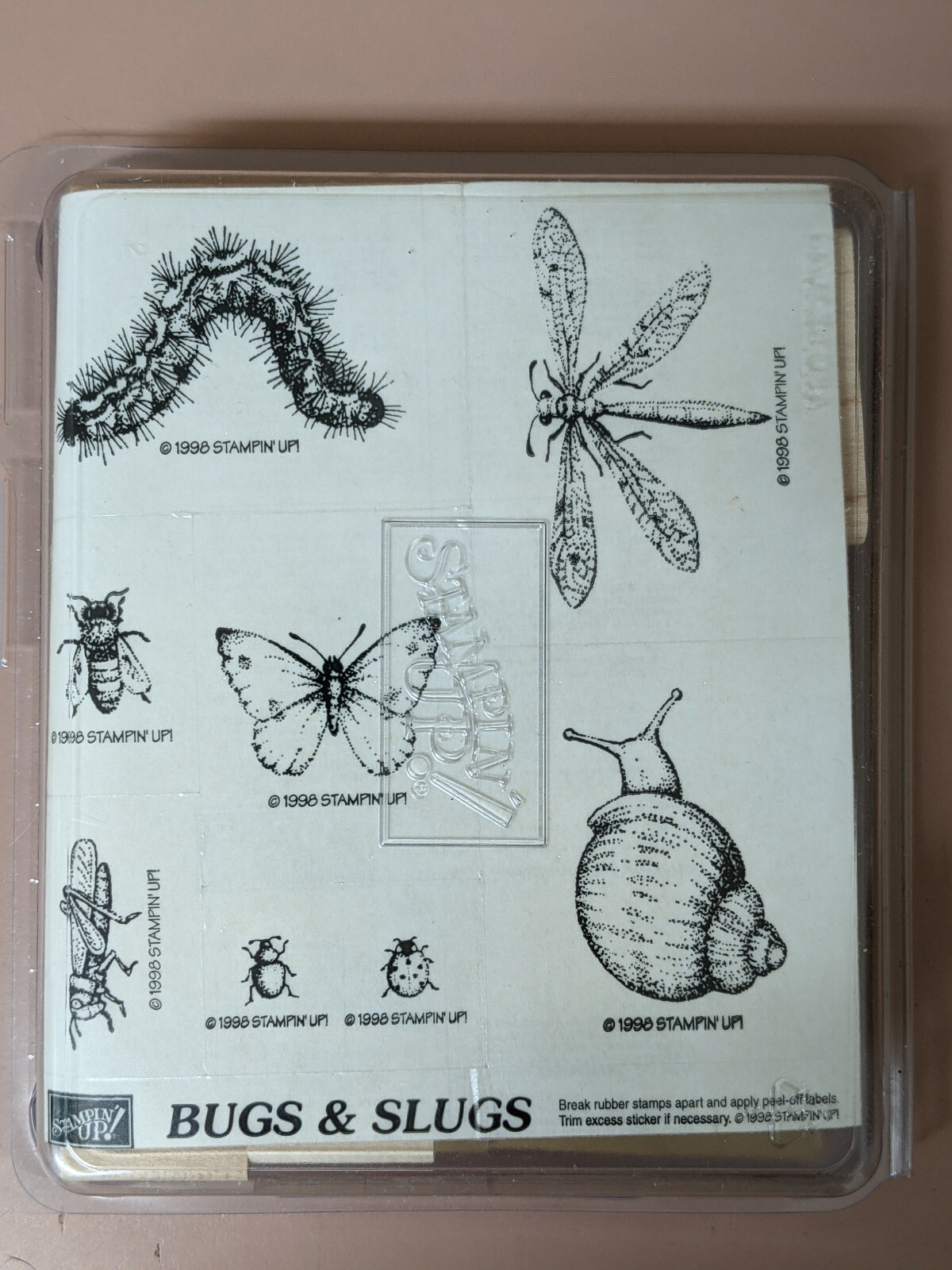 New Vintage 1998 Stampin Up! Bugs & Slugs 8 Piece Wood Mounted Rubber ...