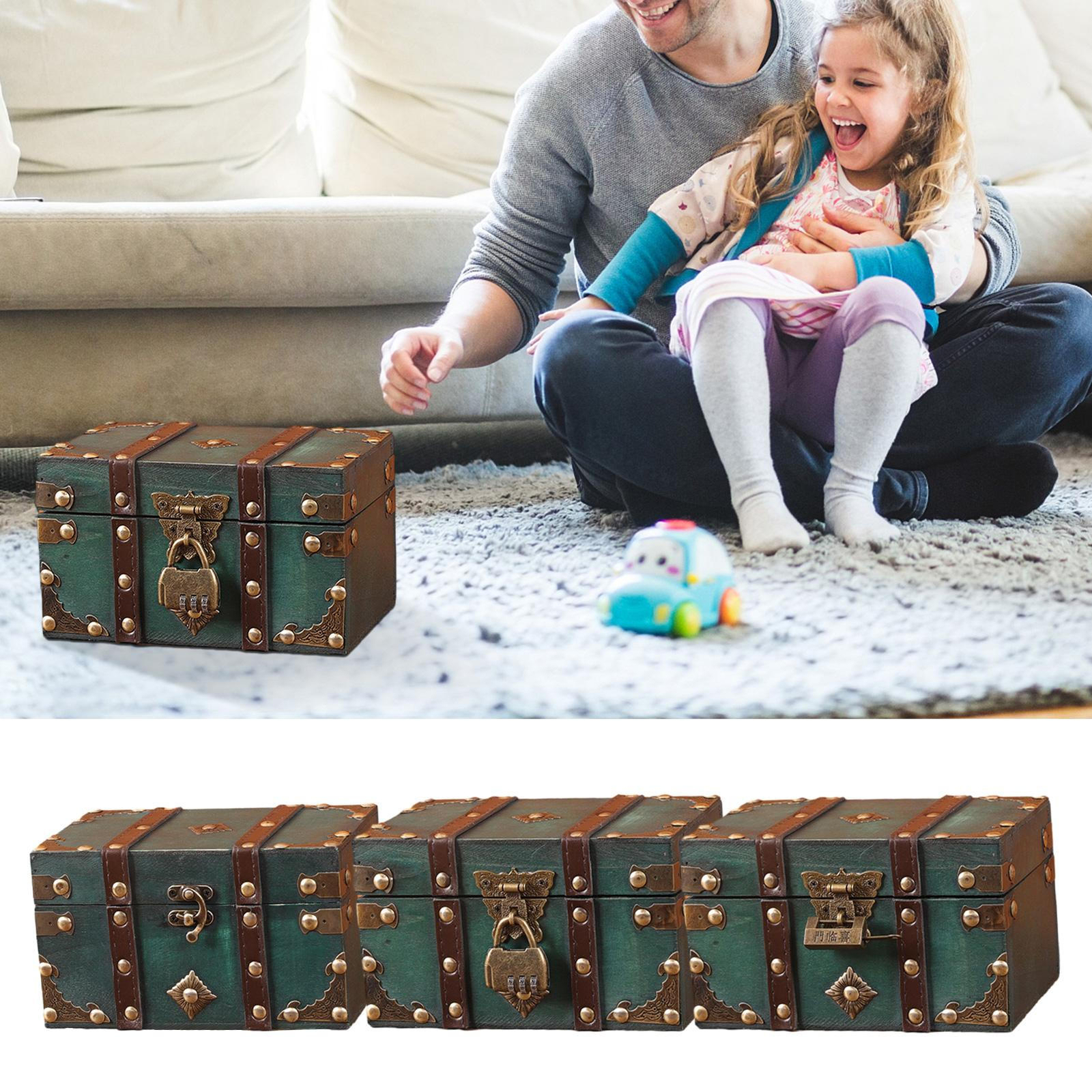 Large Treasure Chests Wooden Pirate Treasure Chests Storage Box with ...