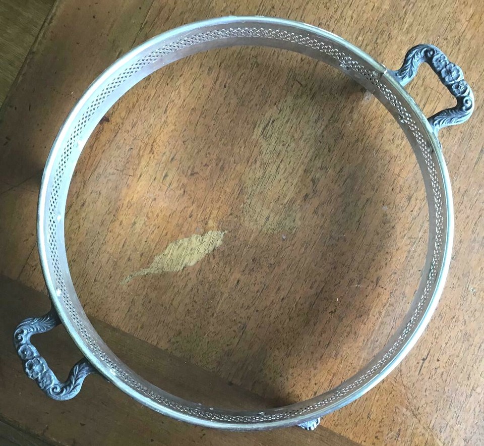 Open weave sides 3 legs SilverPlated Round Buffet Server stand 10.5 ...