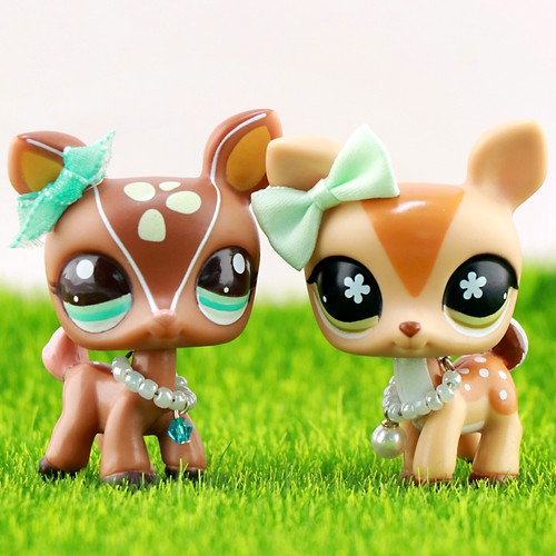 LPS Figure Pets Deer 2pcs 634 2499 with Cute Bow Necklace Girl Gift ...