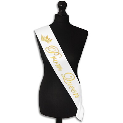 Luxury Prom Queen Sash Prom Night Graduation White and Gold | eBay UK