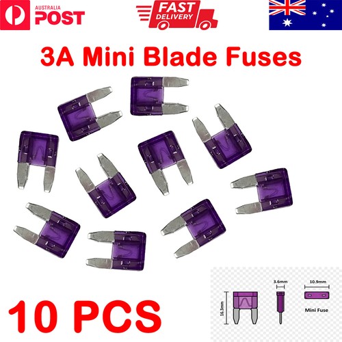 10 Pcs 3A Mini Blade Fuses - Purple Car Truck Auto Fuses 3 Amp Fuse AU ...