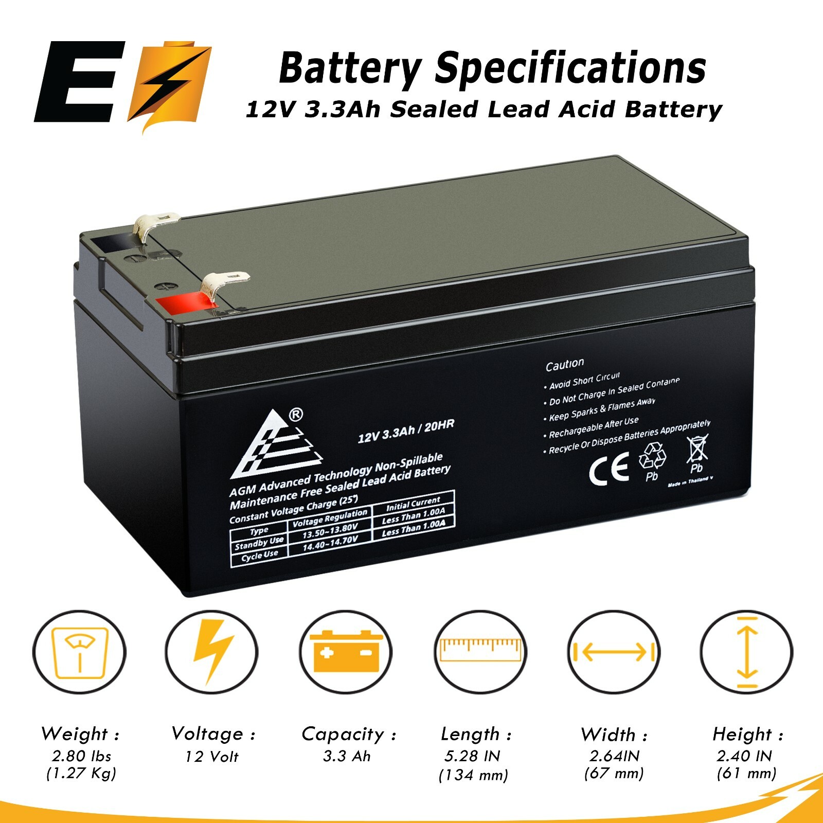 12V 3.3Ah SLA Rechargeable Battery Replaces BE350R, BE350U, BE350G | eBay