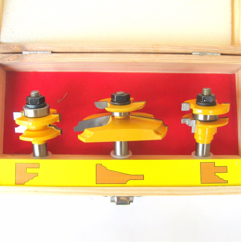 3pc 12° w/ Back Cutter Raised Panel & Bead Rail & Stile Router Bit Set ...