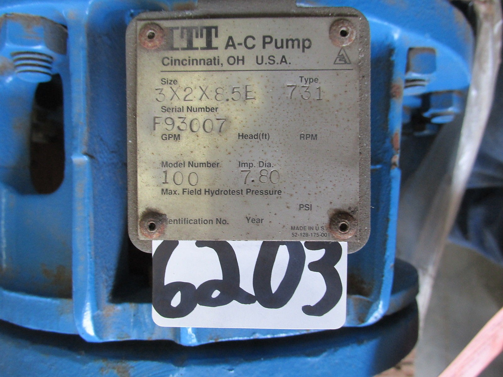 Itt A-C Pump 731 Plus Size 3X2X8.5E F4H1-391 F93007 52-053-232-000 ...
