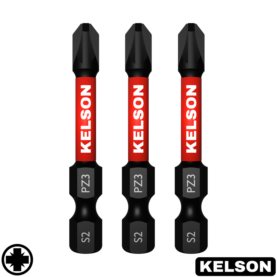 PZ3 50mm Long Pozi 3 Impact Screwdriver Bits Magnetic 1/4" Universal ...