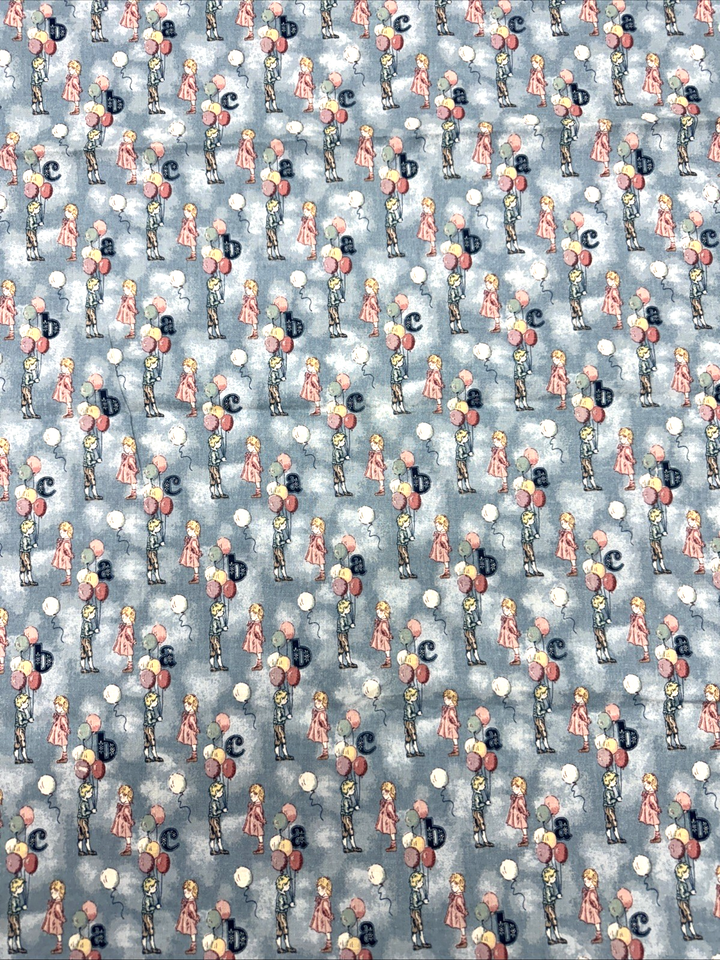 Vintage Children Balloons ABC Mottled Blue Cotton Fabric BT Half Y #22 ...