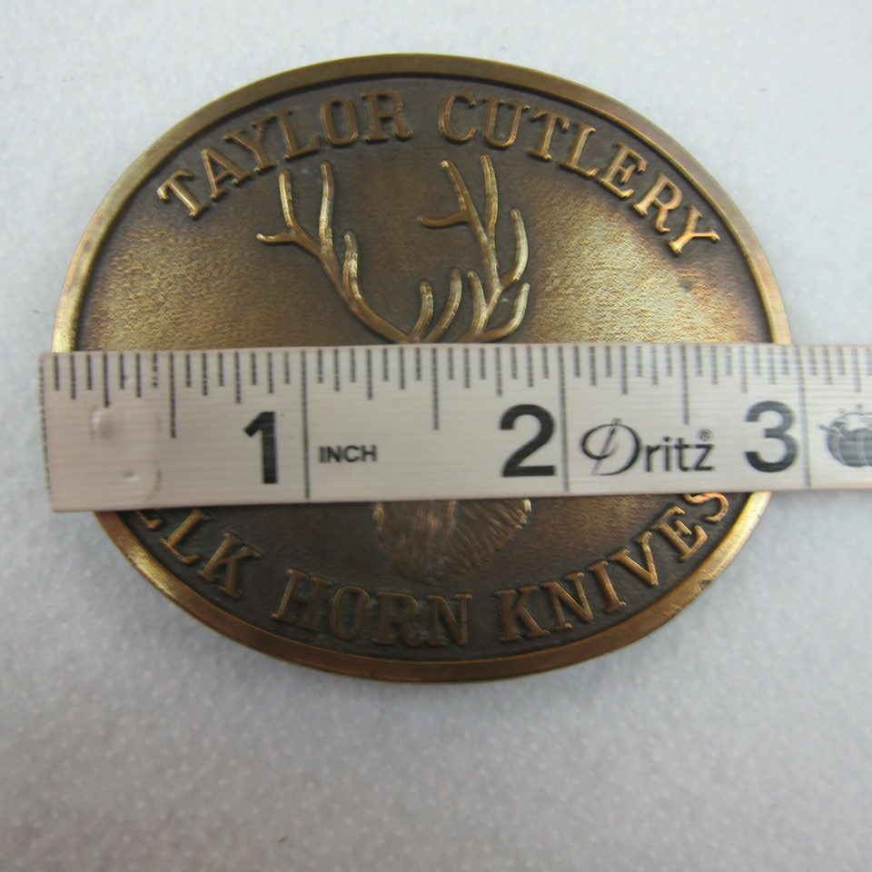 Vintage 1970s Taylor Cutlery Elk Horn Knives Belt Buckle Brass tone ...