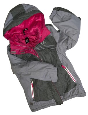 Gerry Snow Jacket Girls Medium 10/12 Gray Pink Hooded Ski Parka Winter ...
