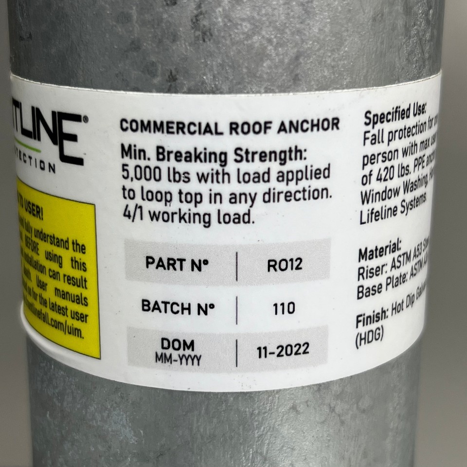 FRONTLINE Fall Protection RO12 Commercial Roof Anchor 12" OSHA ANSI ...