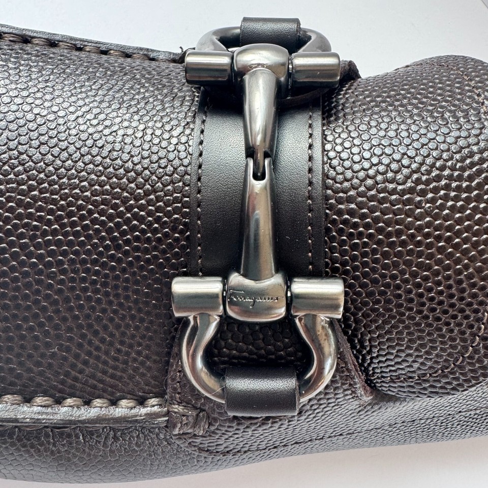 Ferragamo PARIGI Gancini Dark Brown Pebble Leather Men's Driver Loafers | eBay