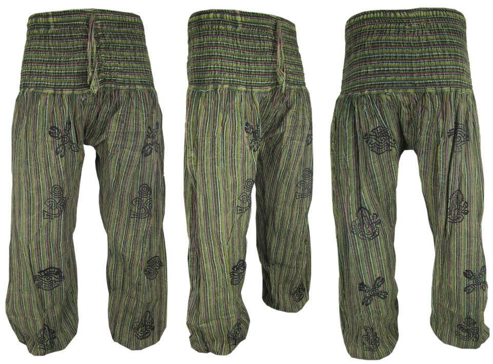 Hippie Boho Retro Gipsy Colorful Stonewashed Stamped Symbols Genie Pant ...