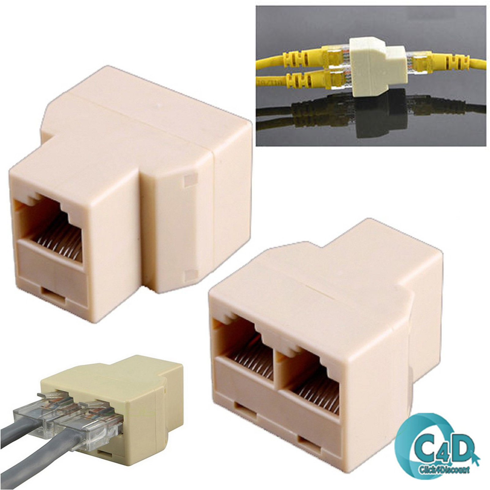 2x RJ45 Ethernet LAN Network Y Splitter 2 Way Adapter 3 Ports Coupler ...