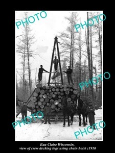 OLD 8x6 HISTORIC PHOTO OF EAU CLAIRE WISCONSIN LOGGING TEAM WITH SLED ...