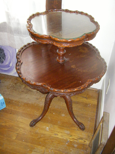 Antique 1940s? Two-Tier Pie Crust Table with Carved Edges Custom Glass ...