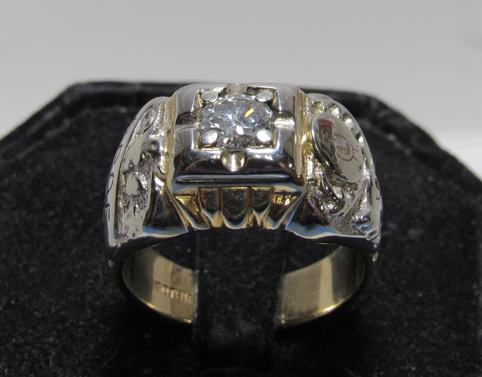 Gothic 14k Yellow Gold Elks Masonic .75ct Diamond Ring Sz 9.25 HTWSSTKS ...