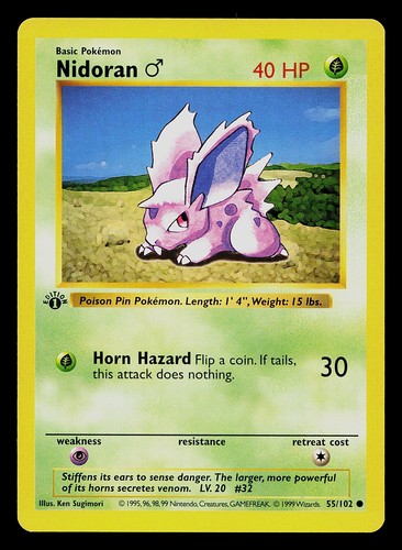 Pokemon Card - Nidoran M 1st Edition Base Set (Shadowless) 55/102 ...