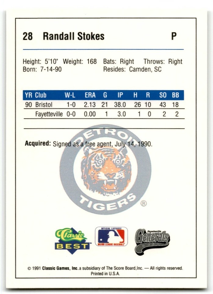 1991 Classic Best Fayetteville Generals Randall Stokes Fayetteville ...