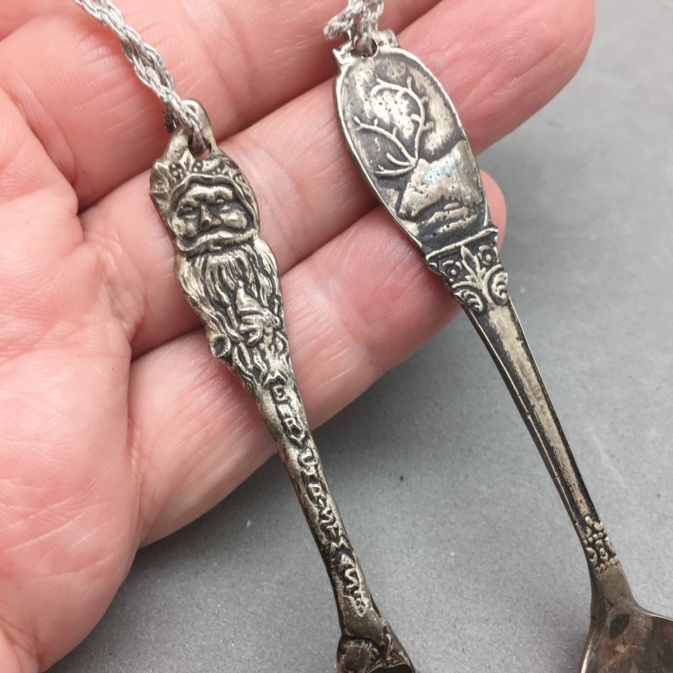 2 Antique Sterling Silver Vintage Miniature Spoon Christmas Santa Elf ...