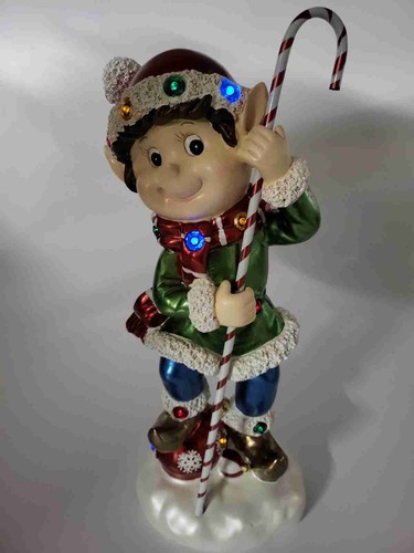 Kringle Express Resin LED Elf In Santa Hat Holding Candy Cane - Tested ...