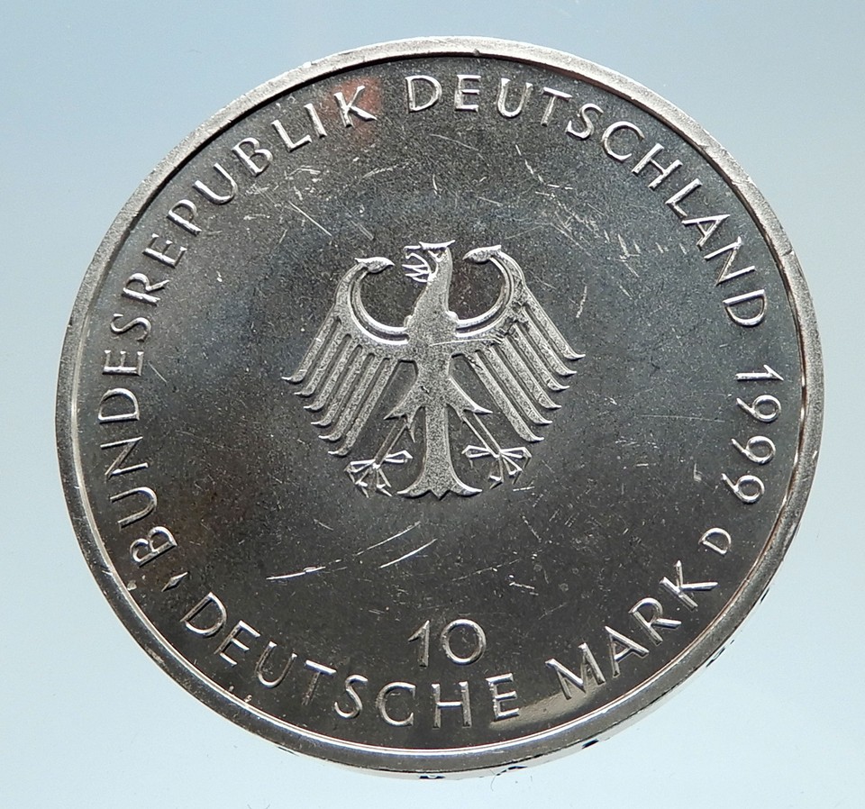 1999 GERMANY Eagle and Republic Constitution Genuine Silver 10 Mark ...