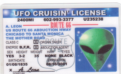 Alien UFO Rt 66 License for Area-51 fans Identification ID card Drivers ...