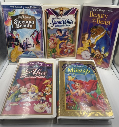 5 Vtg Disney VHS Princess Movie Collection SNOW WHITE SLEEPING BEAUTY ...