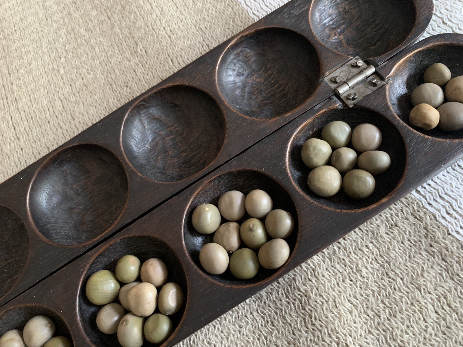 Vintage African Oware Game Mancala Hand Carved Hardwood Case & Bonduc ...