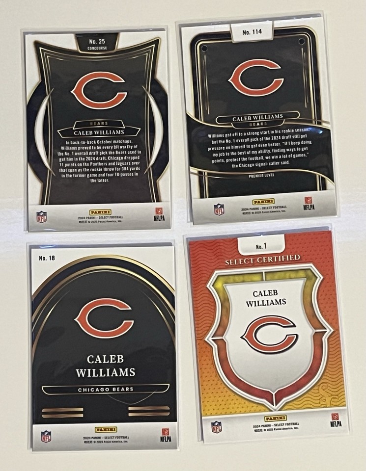 🏋🏾💵🏈🔥2024 Panini Select Caleb Williams 4 Card Lot Chicago Bears🔥🏈💵🏋🏾 | eBay