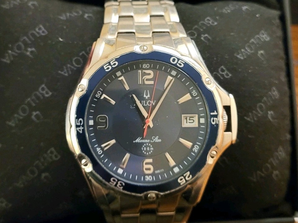 Bulova Men's 98B111 Marine Star Stainless Steel Bracelet Blue Dial ...
