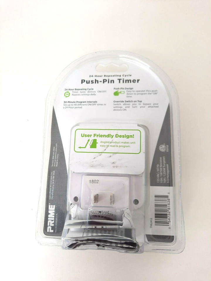 Prime 24 Hour Repeating Cycle Indoor Push Pin Timer. New, Sealed ...
