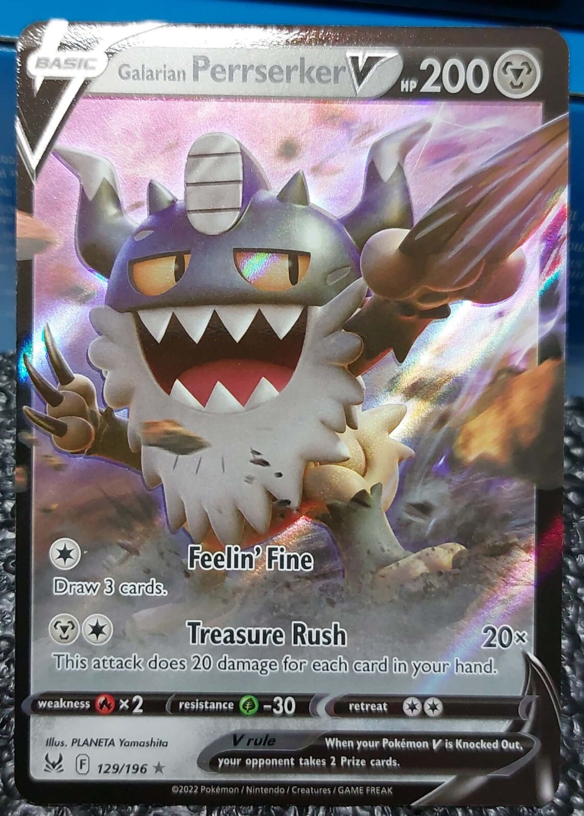 Pokemon Galarian Perrserker V 129/196 Full Art Holo Lost Origin Ultra ...