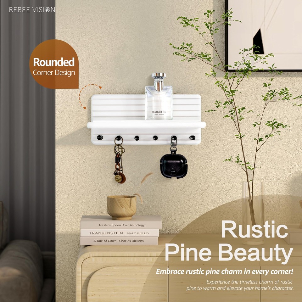 Decorative Key Holder Wall Mount for Home Organization – 11-inch Pine ...