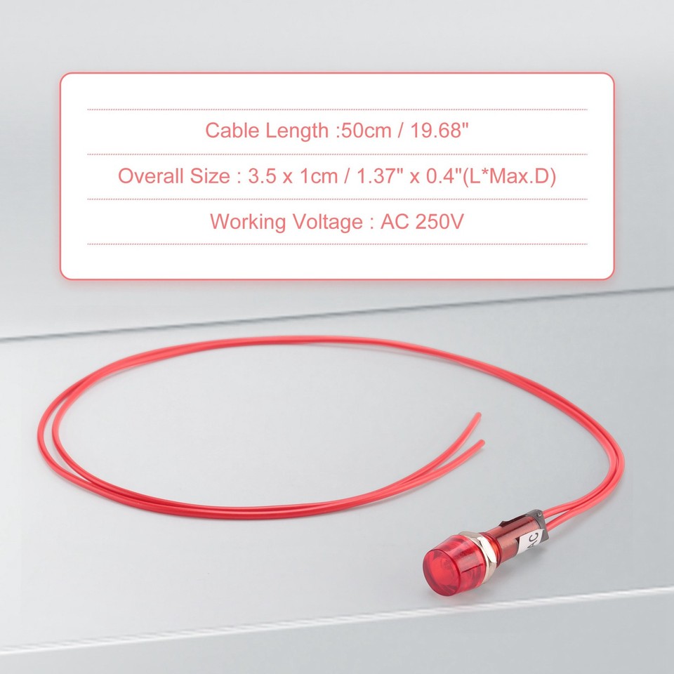 Neon Indicator Pilot Lamp Red Light AC 250V w2 Wires Z6I61826 | eBay UK