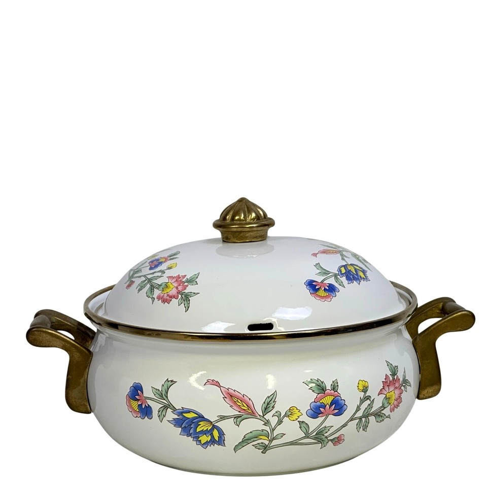 Regency Club Enamelware Vintage 2 QT Floral Dutch Oven Casserole Brass ...