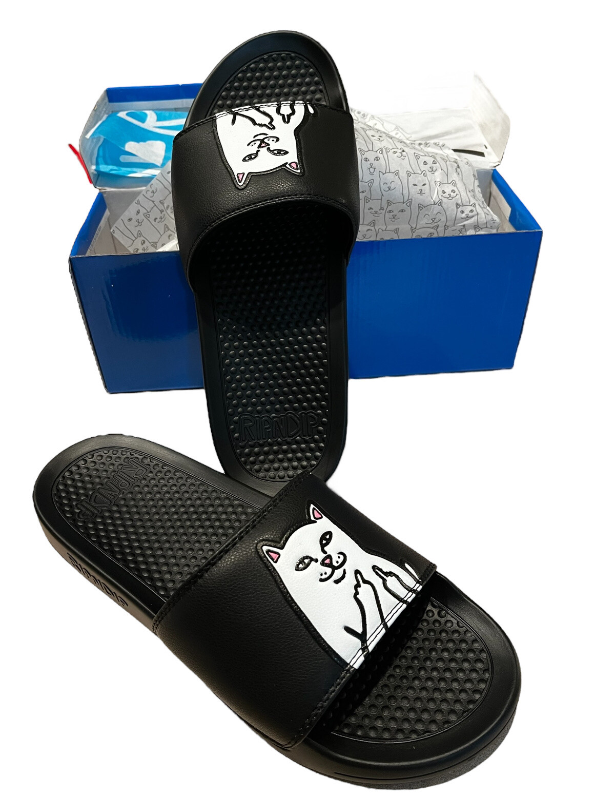 RIPNDIP Men's Rip N Dip Black Slide Sandals Lord Nermal Flipping Bird ...