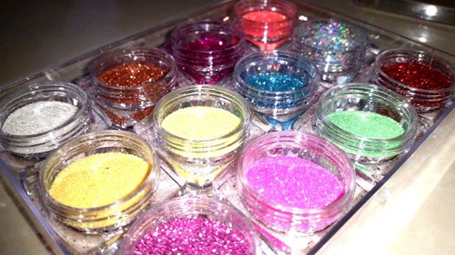 12 Colours Glitter Dust Powder Pots in Container Set Nail Art Tips ...