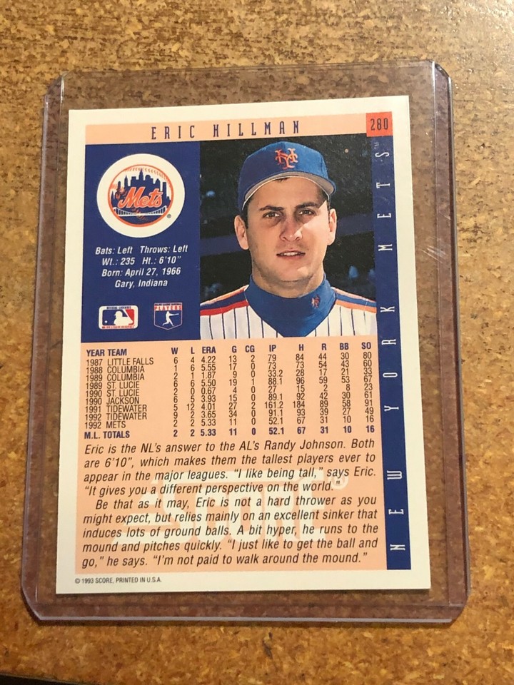 1993 Score Baseball # 280 Rookie Prospect Eric Hillman RC | eBay