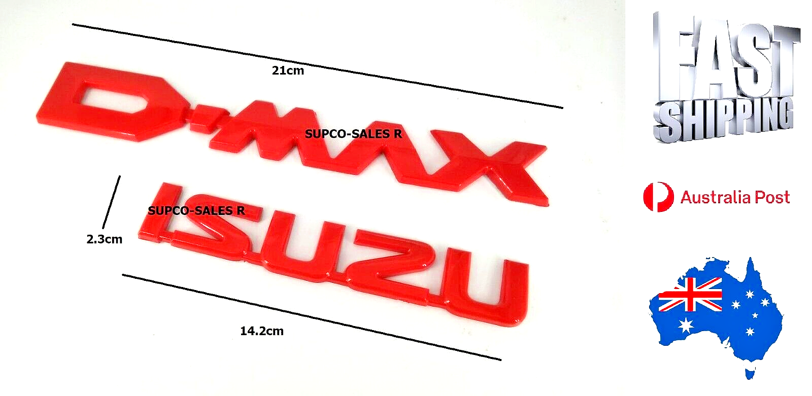 2 pce badges for Isuzu D-max gloss red 1 D-MAX, 1 ISUZU New ABS 2 ...