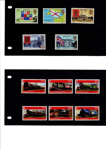 Jersey Stamps ,not used , Definitive 20p-£1 and Trains (2 are marked ...