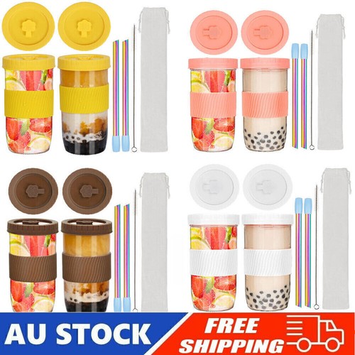2PC 710ml Reusable Boba Cup Bubble Tea Cups Drinking Bottle with Lid ...