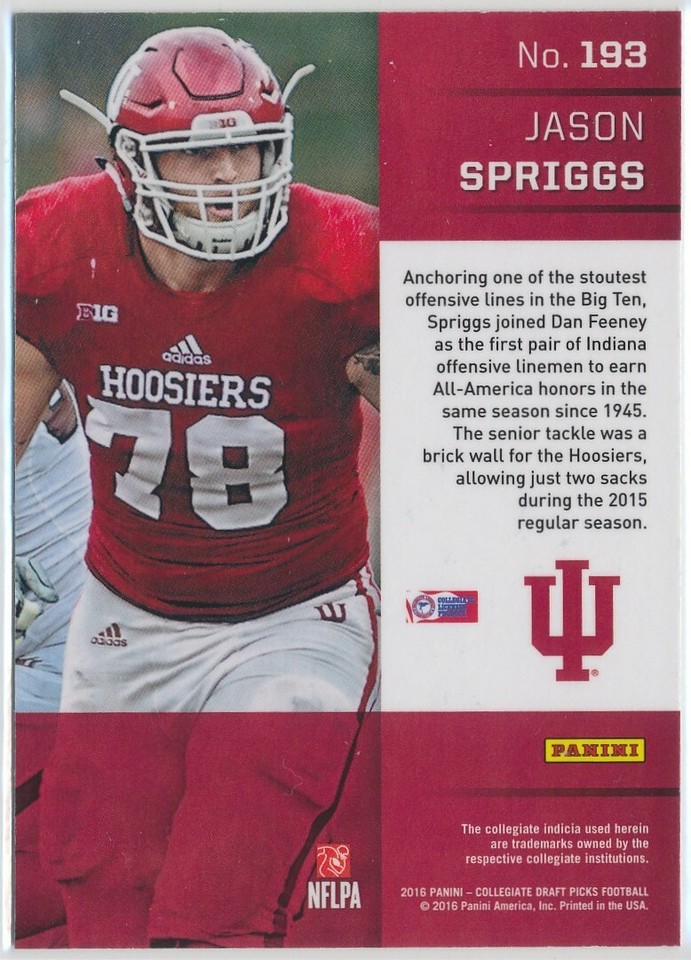 Jason Spriggs - Indiana Hoosiers - 2016 Prizm Draft Picks Football - RC ...
