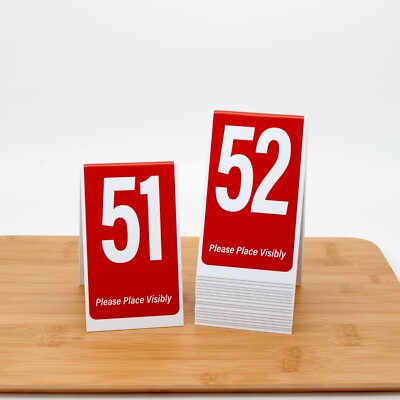 Table Numbers, 51-100, Red w/ White Numbers, Tent Style, Plastic, Free ...