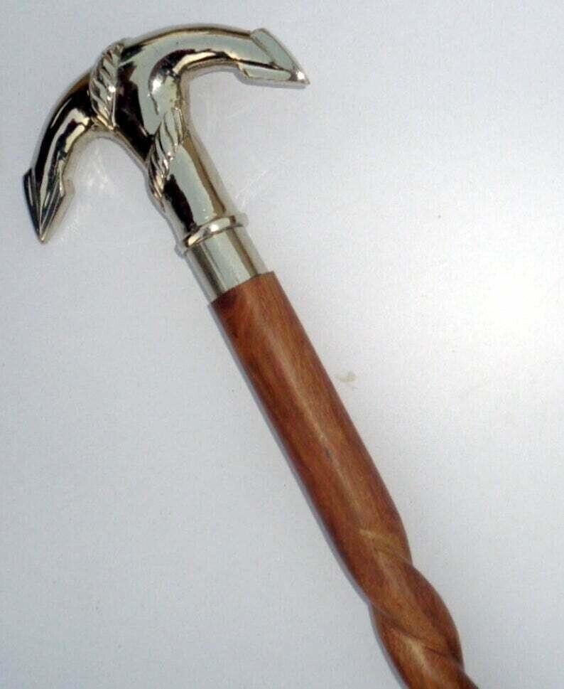 Silver Brass Anchor Head Handle Designer Twisted Wooden Walking Stick ...