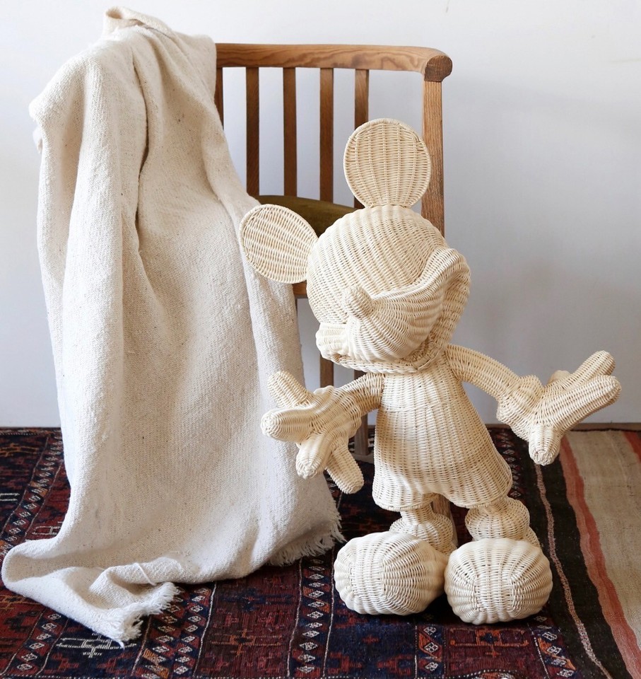 Disney Mickey Mouse Rattan Natural Object Interior Figure Japan New ...