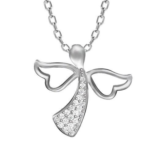 925 Sterling Silver Unique Design Zircon Angel Pendant Chain For Womens ...