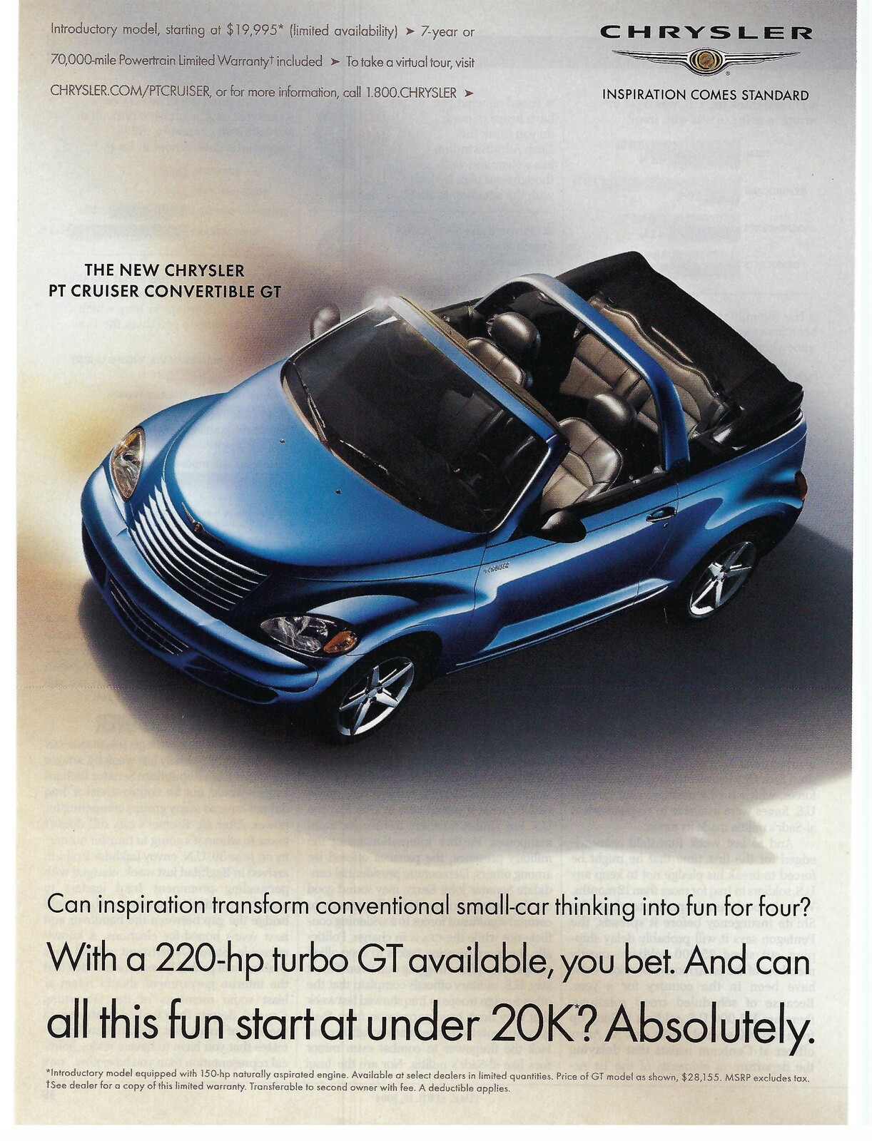 2004 Chrysler PT Cruiser Convertible 220-hp Turbo GT Retro Print Ad ...